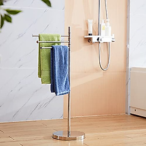 Standing Towel Racks for Bathroom, Freestanding Bathroom Towel Rack Stand with 3 Swivel Arms, Stainless Steel Outdoor Floor Towel Holder, Rust Proof Chrome, DECLUTTR