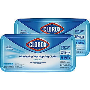 Clorox Disinfecting Wet Mopping Cloths, Disposable Mop Heads, Multi-Surface Floor Mop, Rain Clean Scent, 24 Wet Refills (Pack of 2)