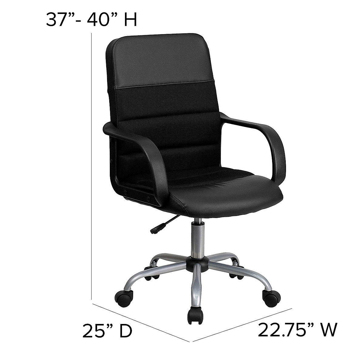 Flash Furniture Manor Mid-Back Black LeatherSoft and Mesh Swivel Task Office Chair with Arms