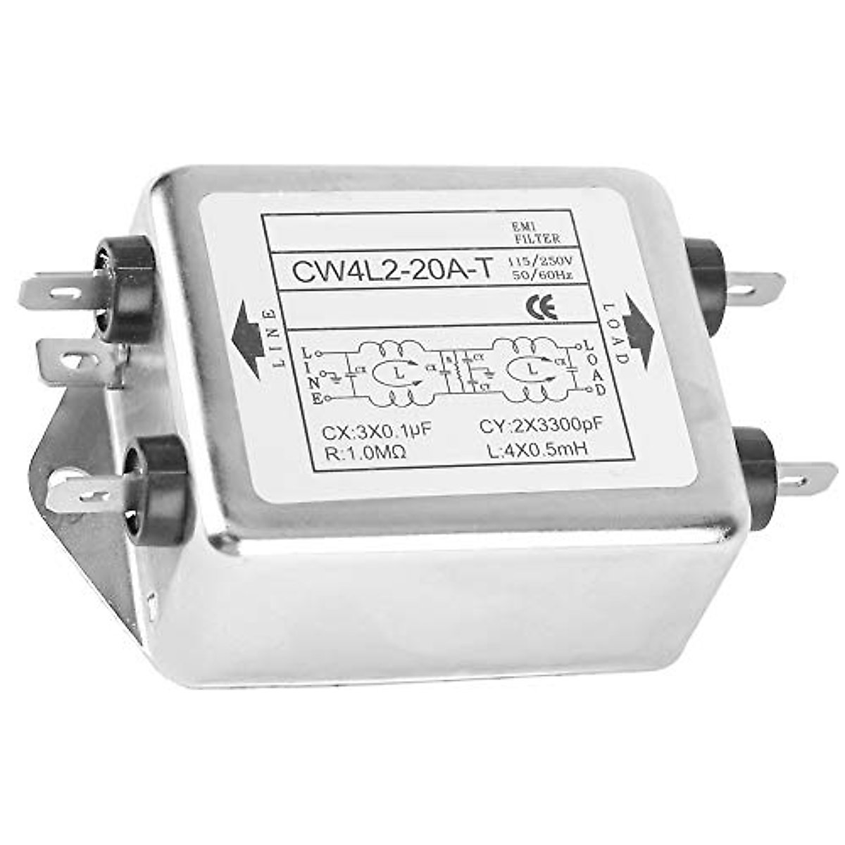 Power EMI Filter 115V/250V 20A 50/60Hz Noise Suppressor AC Power Line EMI Filter Terminal CW4L2-20A-T