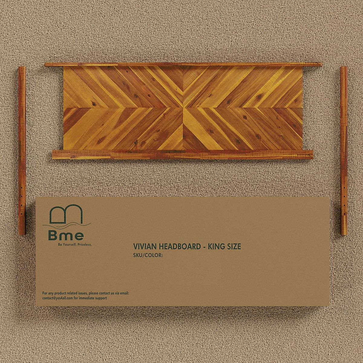 Bme Vivian Headboard ONLY, Rustic & Scandinavian Style with Solid Acacia Wood, Easy Assembly, Queen, Rustic Golden Brown