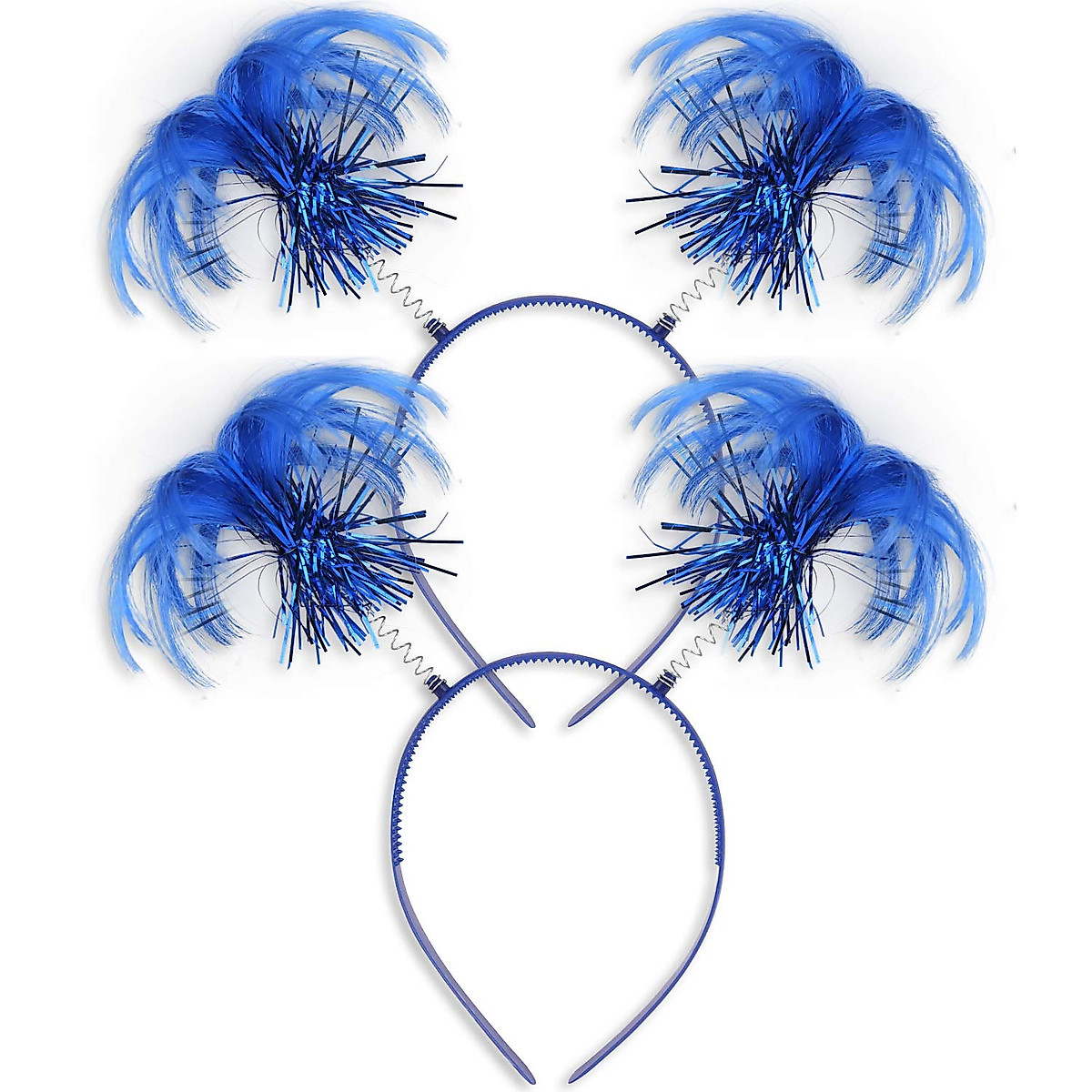 Sunshane 2 Pack Blue Ponytail Headband Feathers Head Bopper Party Accessory for Costume Party School Festivals