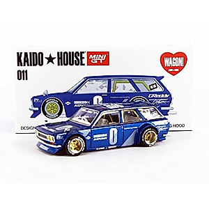 MINI GT 1971 Datsun 510 Wagon Right Hand Drive Blue Met. (Designed by Jun Imai) Kaido House Special 1/64 Diecast Model Car by True Scale Miniatures KHMG011