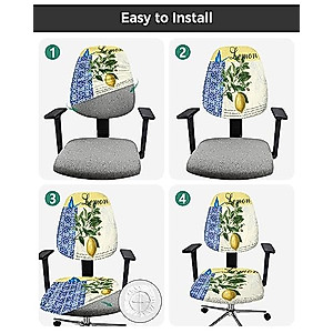 Big buy store Office Chair Cover Lemon and Leaves Desk Chair Cover Stretch Elastic Universal Computer Chair Covers Butterfly Blue Lattice Flower Pattern Stretch Rotating Chair Slipcovers Protectors