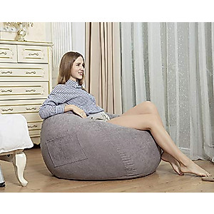 SANMADROLA Stuffed Animal Storage Bean Bag Chair Cover (No Filler) for Kids and Adults.Soft Premium Corduroy Stuffable Beanbag for Organizing Children Plush Toys or Memory Foam Extra Large 300L (Grey)