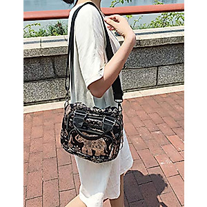 WONSHREE Crossbody Bag for Women, Nylon Shoulder Bags Multi-Pocket Purse and Handbag Small Boho Elephant Daypack Backpack Lightweight Travel Messenger Bag
