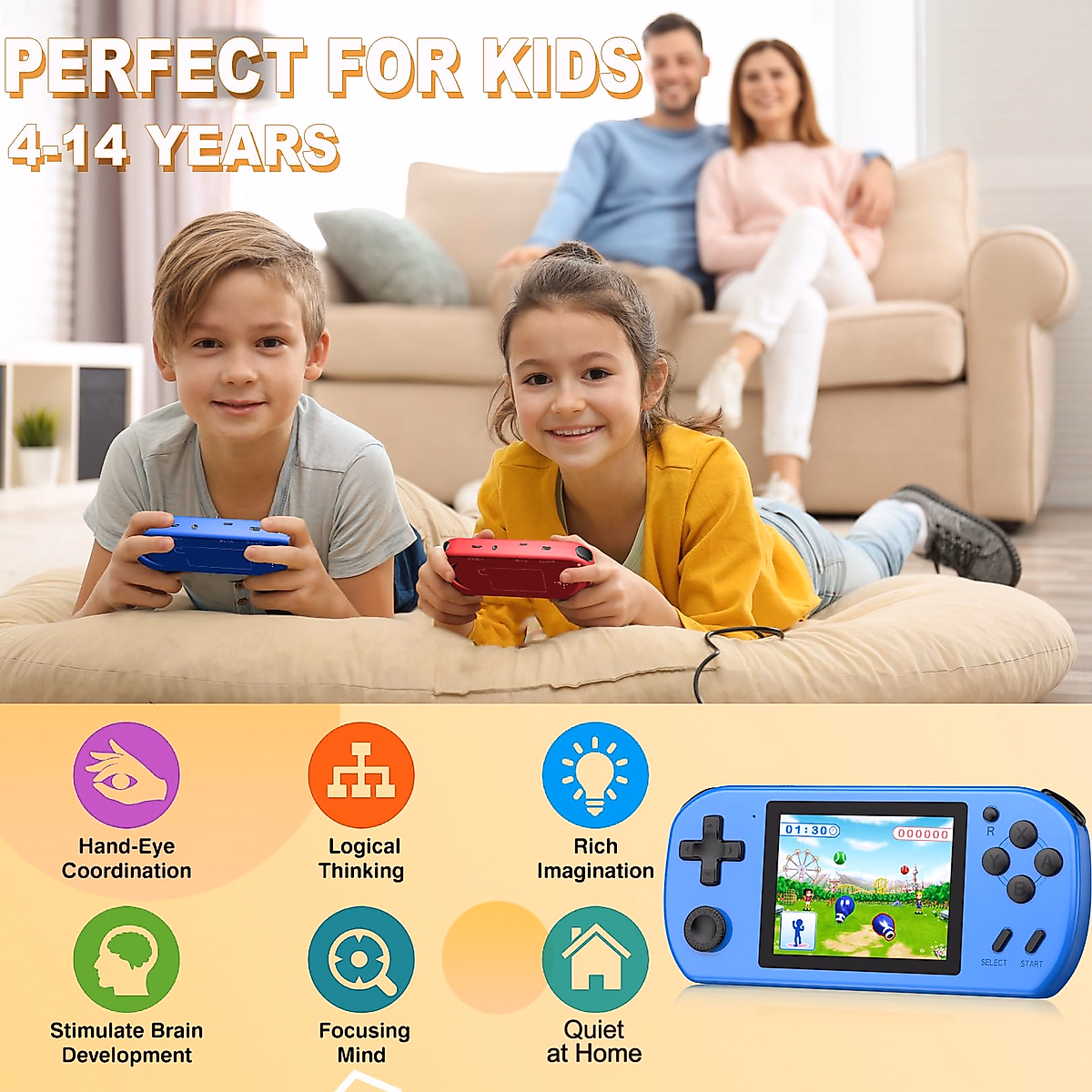 CULAGEiMi Handheld Game for Kids Adults Built-in 270 Retro Video Games, Portable Gaming System with Rechargeable Battery Gamepad, Mini Arcade Toys Supports 2 Players Birthday Xmas Gifts, Blue