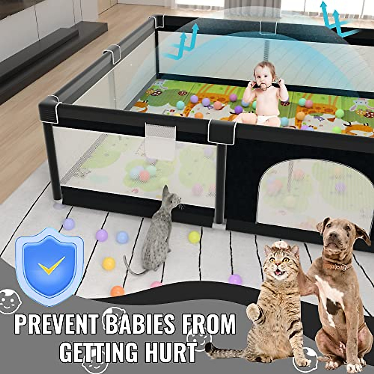 LUTIKIANG Baby Playpen, 79" X 71" Extra Large Playpen, Play Pen for Babies and Toddlers, Indoor Outdoor Kids Play Pen, Sturdy Safety Kid Play Yard, Baby Fence with gate, Play pin for Toddler (Black)