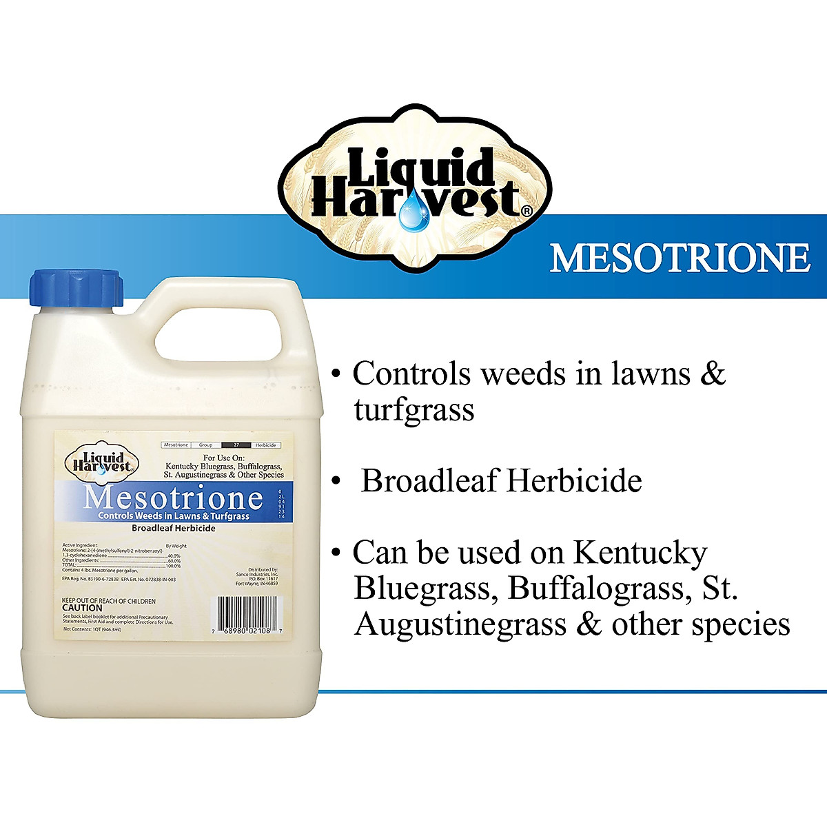 Liquid Harvest Lazer Blue Spray Pattern Indicator 32 oz, Surfactant 32 oz, and Mesotrione 32 oz Bundle for Effective Weed Control