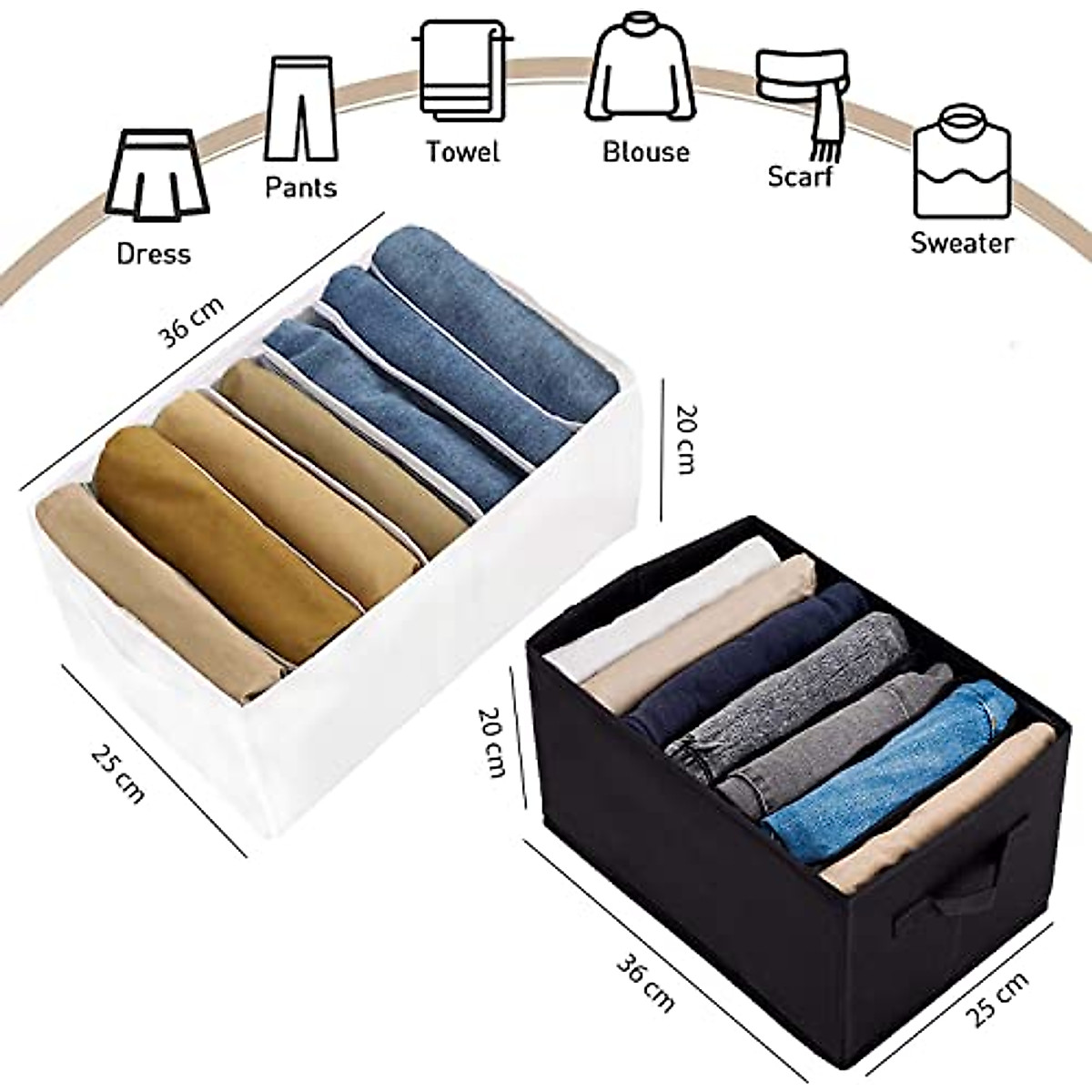 Wardrobe Clothes Organizer for Folded Clothes, Upgrade Closet Organizers With 7 Grids Clothes Folding Storage with Handle Cotton Fabric Closet Storage 2PC (Gray and Beige Cotton Material) (oxford fabric)