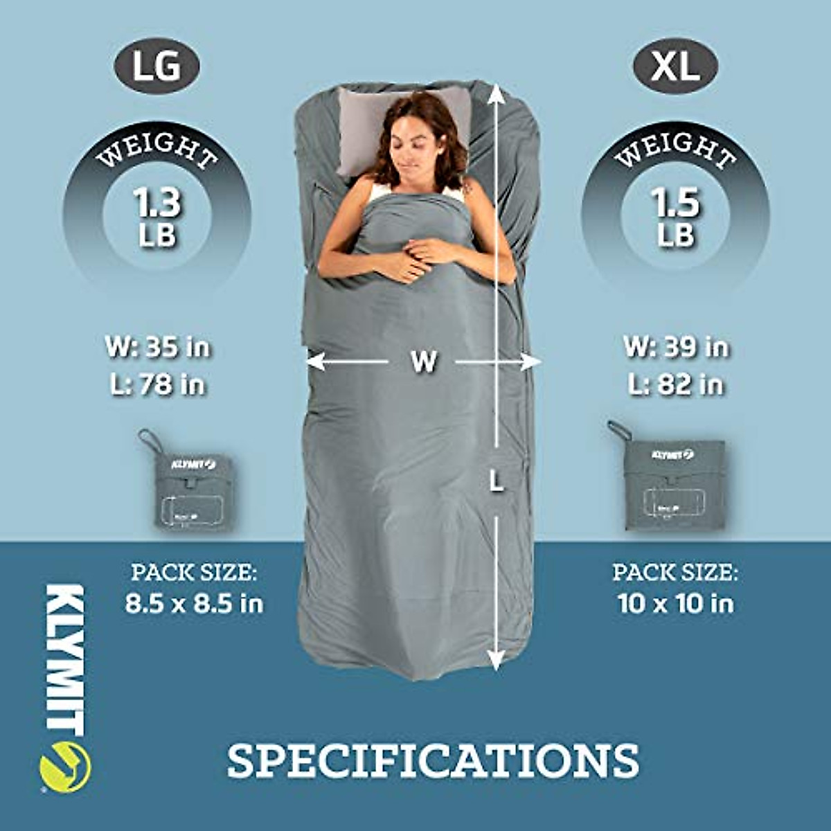 Klymit Nest Sleeping Bag Liner, Warm Weather Sleeping Bag Insert, Gray, XL