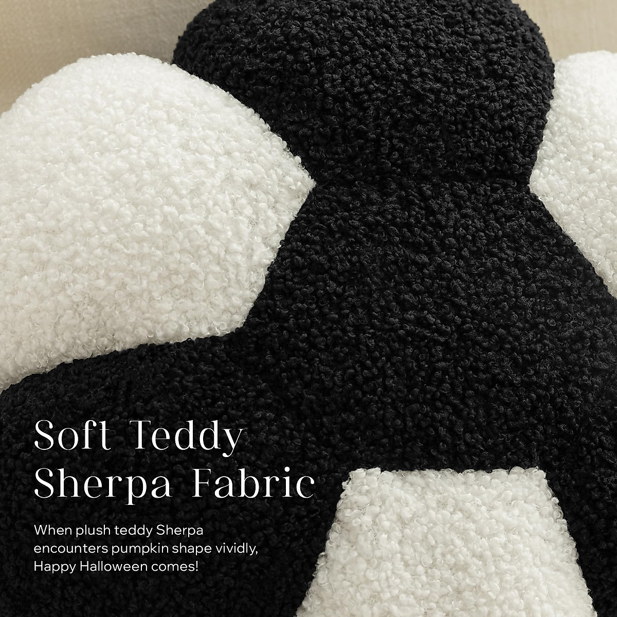 Phantoscope Teddy Fleece Pumpkin Throw Pillows Happy Thanksgiving Ultra Soft Sherpa Decorative Cute 3D Shaped Cushion, Black and White, 6 x 12 inches