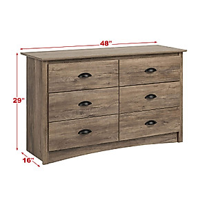 Prepac Salt Spring Children's Rustic 6-Drawer Dresser for Bedroom, Farmhouse Chest of Drawers for Children 16" D x 48" W x 29" H, Drifted Gray, DDC-4829