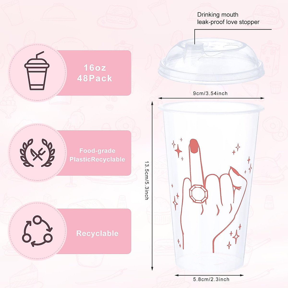 Vesici 48 Sets Bachelorette Party Cups 16 oz Bachelorette Party Decorations Rose Gold Ring Finger Reusable Cups Plastic Cups with 48 Lids 100 Straws for Bridal Shower Bridesmaid Party Gifts