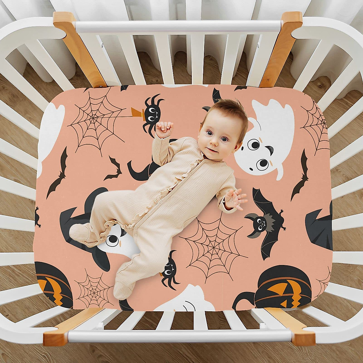 Mazeann Halloween Ghost Crib Sheets Soft Breathable Fitted Baby Crib Sheets Mattress Cover for Girl Boys, 52" x 28" x 9"