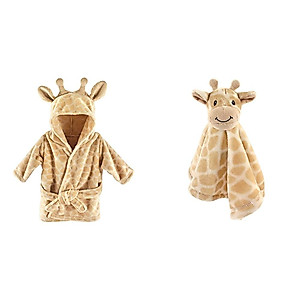 Hudson Baby Animal Face Security Blanket and Plush Animal Face Robe, Giraffe