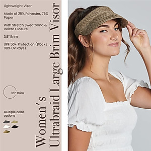 San Diego Hat Company Signature Women's Ultrabraid Large 3.5” Brim Visor with Ribbon Binding & Sweatband, Sun Hats for Women, Mixed Brown, One size