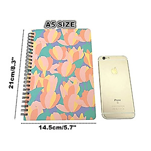 4 Pack A5 Spiral Notebook Journal,Wirebound Ruled Sketch Book Notepad Diary Memo Planner, A5 Size (8.3X5.7") & 80 Sheets (Leaf & Flower)
