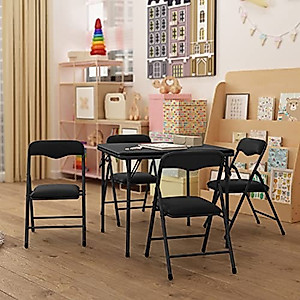 HBCY Creations 5 Piece Kid's Folding Table and Chairs Set - Black Design - Lightweight & Portable - Safety Lock Feature - Seating for 4