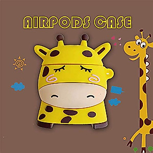 TOUBN Wireless Charging Earphone Case, Cute Cartoon Giraffe Design Soft Silicone Full Body Protective Cover for Airpods 1 & 2, Airpods Protector with Hook (Giraffe)