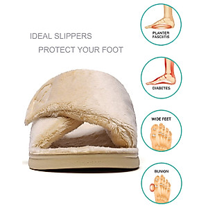 SOLLBEAM Women's Plantar Fasciitis Fuzzy House Orthopedic Adjustable Slippers With Arch Support Orthotic Heel Cup Sandals For Ladies