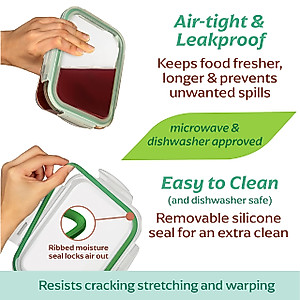 Fusion Gourmet Glass Meal Prep Containers with Lids [6 Pack] Storage Containers, Leak proof, Airtight Locking Lids, Microwave, Oven, Freezer & Dishwasher Safe