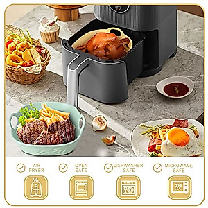 2-Pack Square Air Fryer Liners Reusable, 7.1 inch Ceramic Air Fryer Pan Square, Easy Cleaning Air Fryer Bowl 3 to 5 QT Air Fryer Accessaries (7.1 inch Square: Yellow+Green)