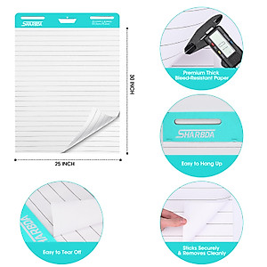 SHARBDA Lined Sticky Easel Pad, 25 in x 30 in,Flip Chart Paper,Sticky Chart Paper for Teachers, Large Self-Stick Easel Paper,Super Sticky & Bleed-Resistant,30 Sheets/Pad,2 Pads