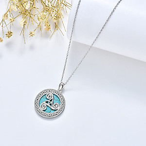 BETHZA Triple Spiral Celtic Necklace 925 Sterling Silver Genuine Turquoise Irish Knot Pendant Lucky Jewelry Gifts for Women Christmas St. Patrick's Day