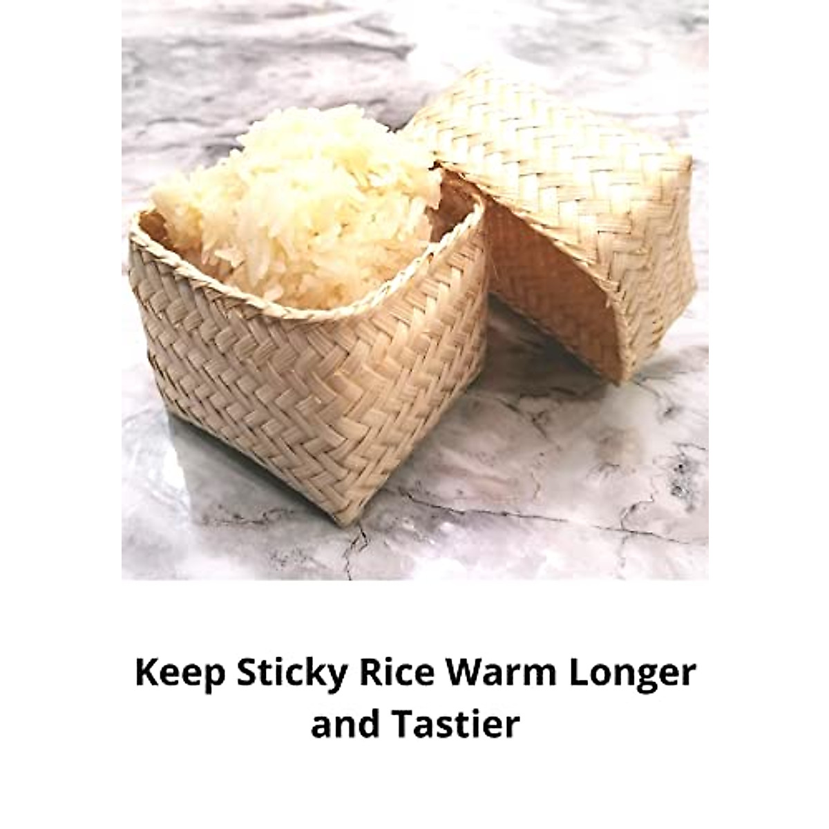 FOREVER 1 – Sticky Rice Basket 3.5 (3) x 3.5 (3) Inches, Kratip Bamboo Steamed Sticky Rice Container, Thailand Handmade Serving Basket, Original Bamboo Color, Thai and Laos Kratib for Home, Restaurant