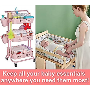 JOLEAD Baby Diaper Caddy Organizer, Movable Diaper Cart Newborn Nursery Essentials Diapers Storage Cart for Changing Tables, Easy to Assemble, Pink