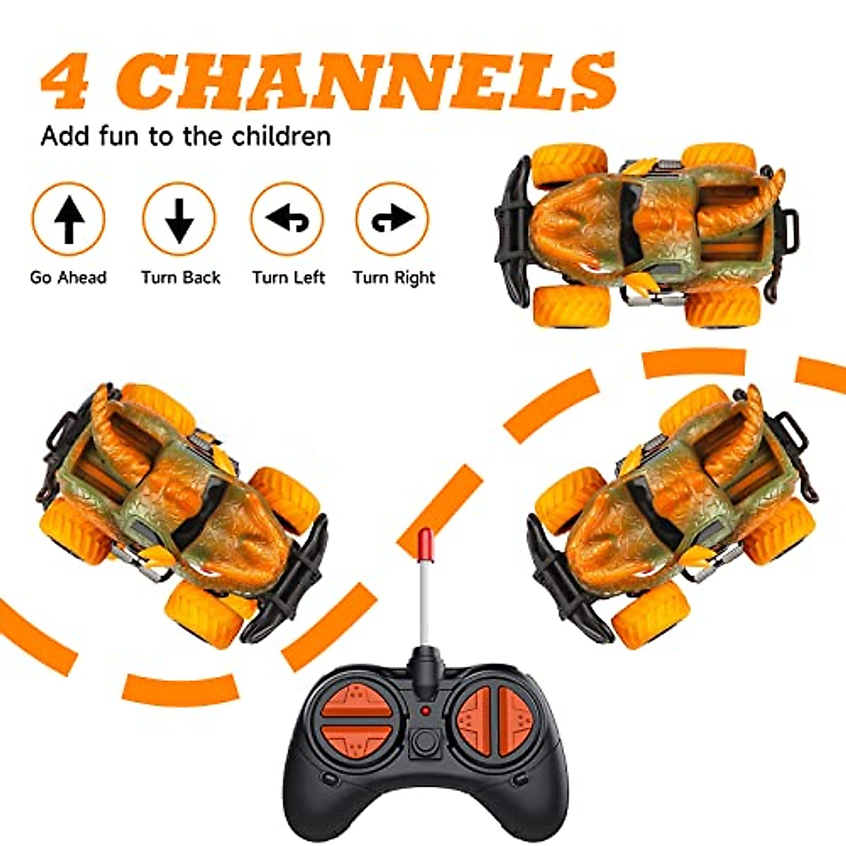 Dinosaur Remote Control Cars Toys for Boys Kids, Remote Control Dinosaur Car Toys, RC Dinosaur Truck Toys, Mini Dino Car Toys with 4-Channel Off-Road RC Race Cars for Toddlers Birthday Gifts