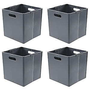 Sandmovie 11 Inches Gray Plastic Collapsible Storage Cubes, Foldable Cube Storage Bin, 4 Packs