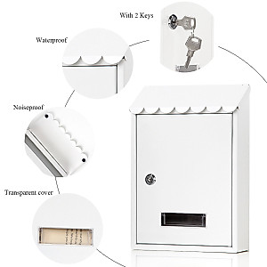 Mailboxes Wall Mount with Key Lock – Jssmst Small Mail Boxes Horizontal, 12.2 x 8.3 x 3.05 Inch, White New
