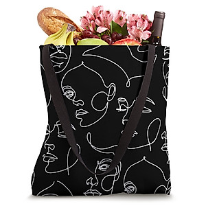 Black and White Neutral Faces Outline Abstract Women Line Tote Bag