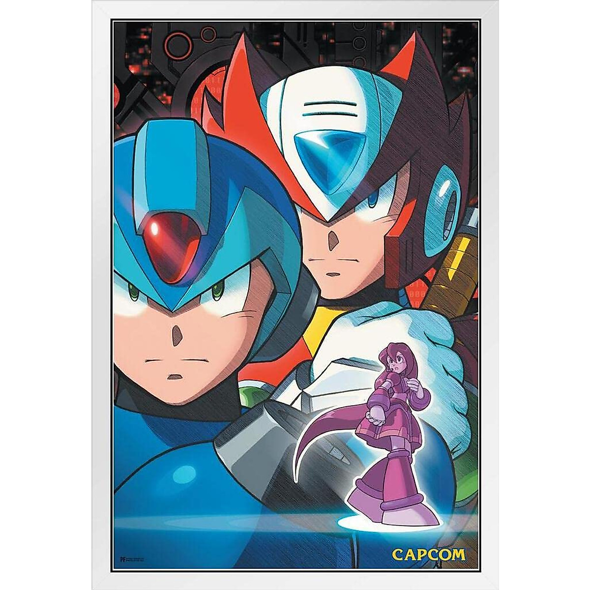 Mega Man Faces Art Video Game Video Gamer Classic Retro Vintage 90s Gaming MegaMan Capcom Legacy Collection Megaman 11 Mega Man X Dr Wily White Wood Framed Poster 14x20