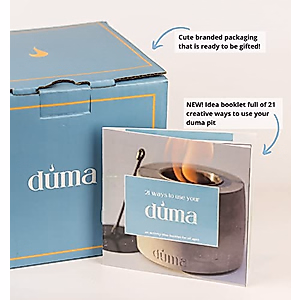 Duma Pit - Tabletop Fire Pit with 20+ Ideas Book & Snuffer, Concrete Portable Mini Fireplace, Outdoor Indoor Smores Maker, Ethanol Alcohol Table Top FirePit, Garden & Patio Decor