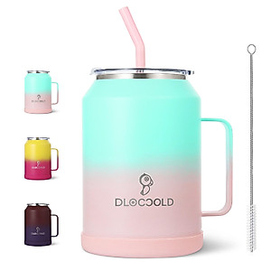 DLOCCOLD 50 oz Mug Tumbler with Handle and Lid, Large Insulated Tumbler with Straw, Reusable Stainless Steel Big Tumbler, Double Wall Metal Travel Jug Water Bottle, Sweat-proof, Dishwasher Safe
