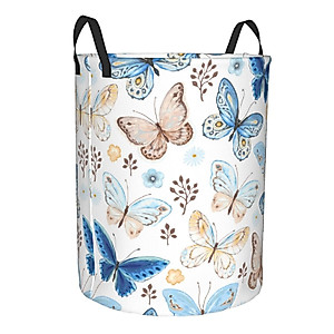 Blue Brown White Butterfly Freestanding Laundry Hamper Personalized Dirty Clothes Hamper Storage Basket For Bedroom,Bathroom,College Dorm Boys And Girls Cat Dog Pet Toy Storage