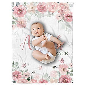 Arteaga Personalized Baby Blankets for Girls, Customized Baby Blankets for Girls, Floral Rose Baby Blanket, Best Gift for Baby, Newborn, New Mom, Super Soft Plush Fleece, 30''x40''