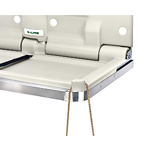 Alpine Industries Wall Mounted Baby Changing Station - Horizontal Fold Down Diaper Changing Table with Safety Strap - Ideal for Commercial Bathrooms