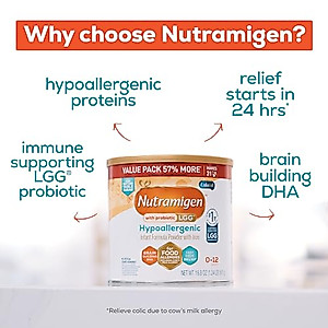Enfamil Nutramigen Hypoallergenic Baby Formula with Iron, Lactose Free, Colic Relief from Cow's Milk Allergy Starts in 24 Hours, Brain Building DHA, Probiotic LGG for Immune Support, 19.8 Oz, 4 Count
