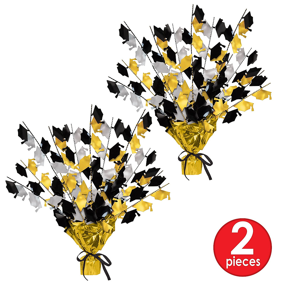 Beistle Graduate Cap Gleam ‘N Burst Centerpieces, 2-Piece Metallic Table Top Display in Gold, Black, and Silver for Graduation Parties, Grad Ceremonies, and Celebrations, 15”