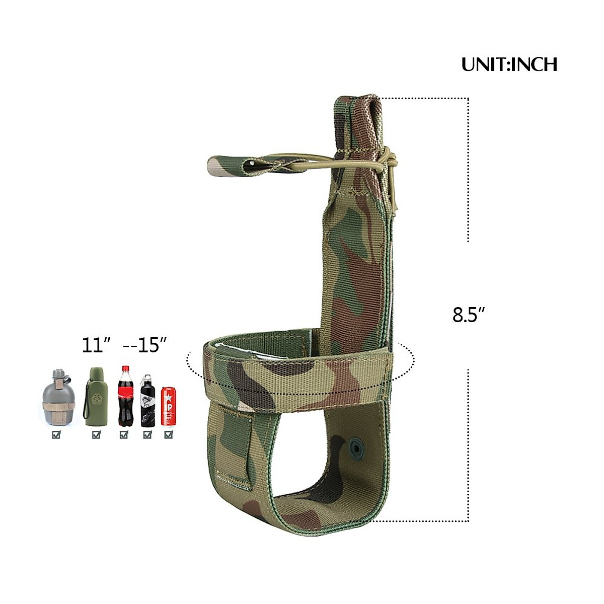 EXCELLENT ELITE SPANKER Tactical Military Portable Belt Bottle Holder Pouch Molle Adjust EDC Water Bottle Carrier for Hunting Walking Running Traveling (Multicam)