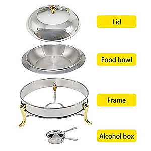 FEOOWV Chafing Dish Set of 2 Pcs Stainless Steel Round Durable Buffet Warmer Tray Durable Frame with Lid and Chafing Fuel Holder for Kitchen Party Dining Buffet-Without Water Pan (2 pack)