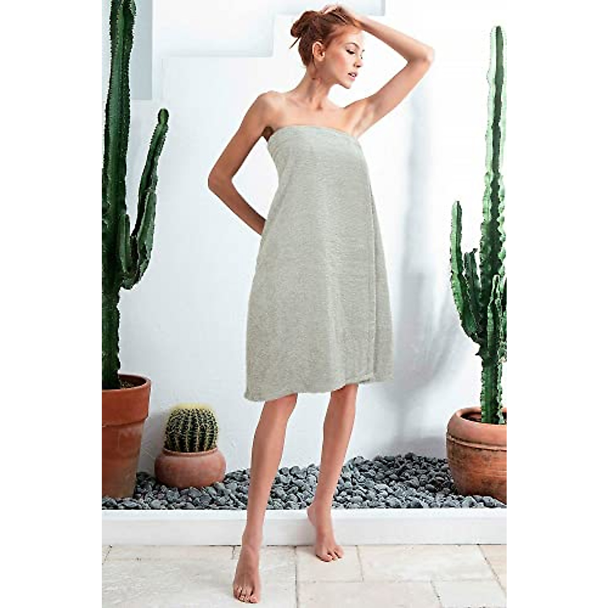ERINA Bath Wrap Cotton Towel Bathrobe, Women's Body Wrap Towel For Shower, Adjustable Strap, Durable, Absorbent, Body Towel Wrap For Home, Hotel, Salon and Spa (Grey)