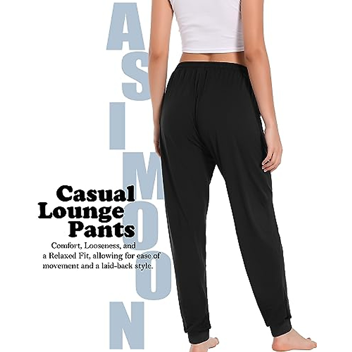 ASIMOON Sweatpants Women with Pockets Loose Lightweight Stretch Yoga Lounge Pants Comfy Drawstring Workout Jogging Pants (US, Alpha, Small, Regular, Regular, Black)