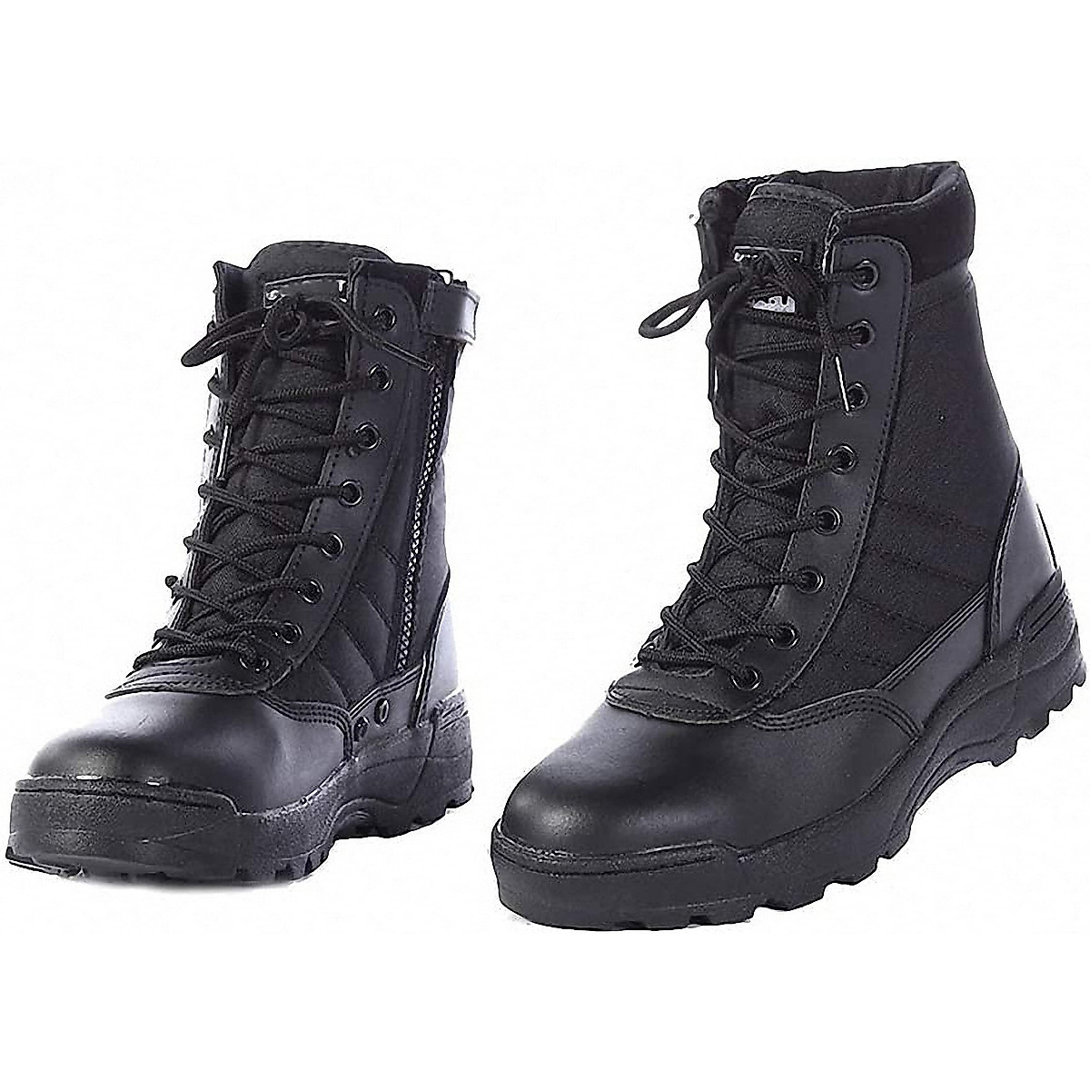 Mens Military Combat Tactical Army Infantry Boots Breathable Round Toe Side Zipper Waterproof Leather Lace-up Shoes for Backpacking Outdoor Hiking Camping Climbing Trekking Hunting Walking Black 5.5