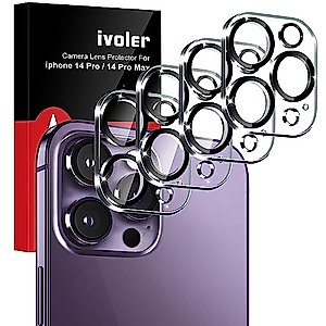 ivoler [4 Pack] Camera Lens Protector for iPhone 14 Pro Max /14 Pro Camera Screen Protector Tempered Glass[Case Friendly][New Version],Scratch-Resistant,Easy Installation,Clear+Black Circle