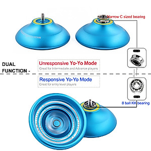 MAGICYOYO Responsive Yoyo K7-Metal Yo Yo for Kids Beginner, Professional Replacement Unresponsive Ball Bearing for Advanced Yoyo Players + Removal Bearing Tool + Storage Bag + 10 Yoyo Strings